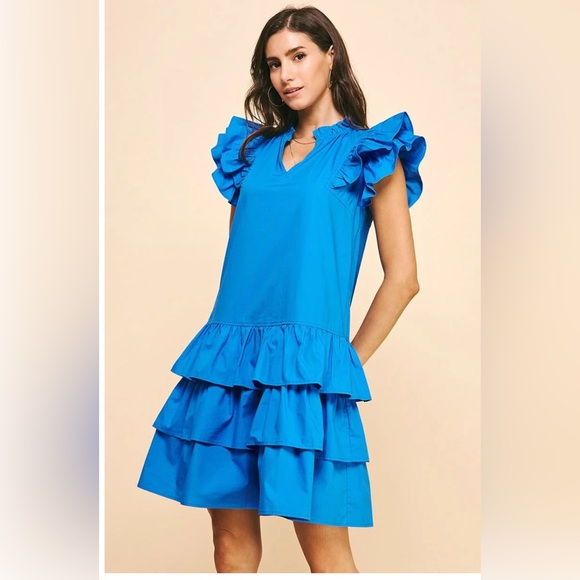 Pinch | Dresses | Pinch Jianna Blue Ruffle Tiered Mini Dress L | Poshmark
